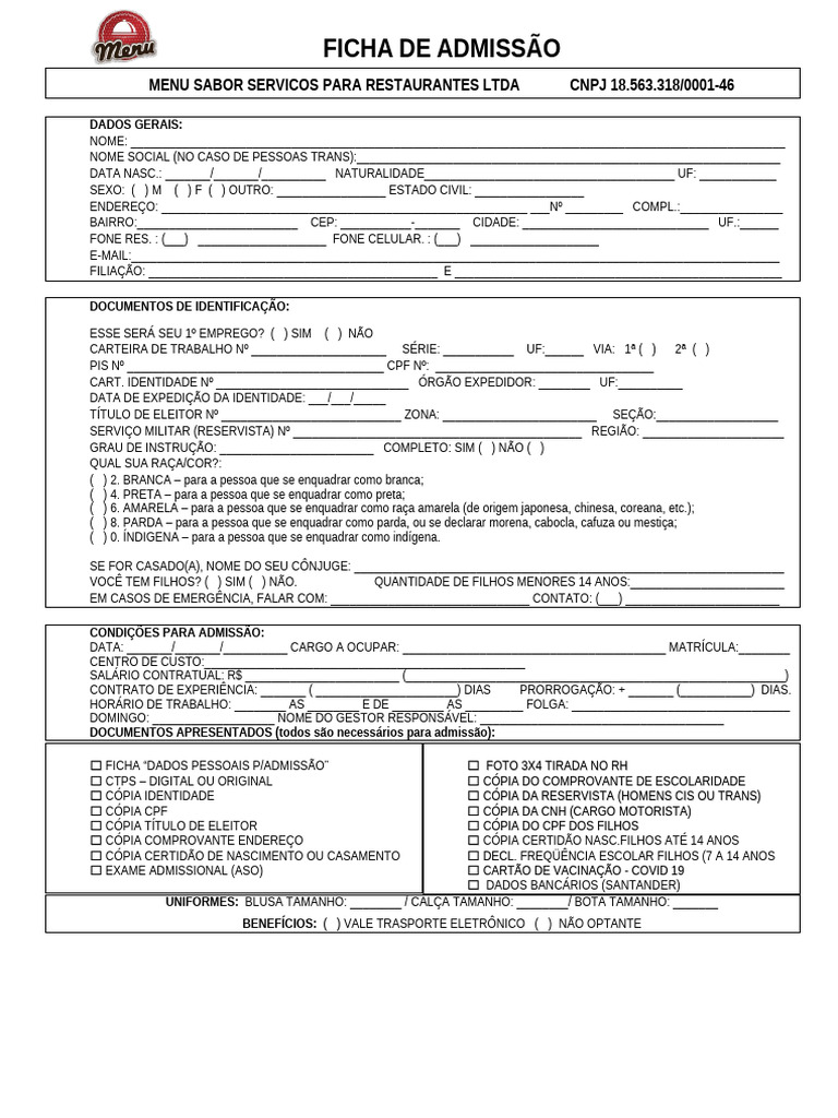 Ficha de admissão | PDF | Brasil