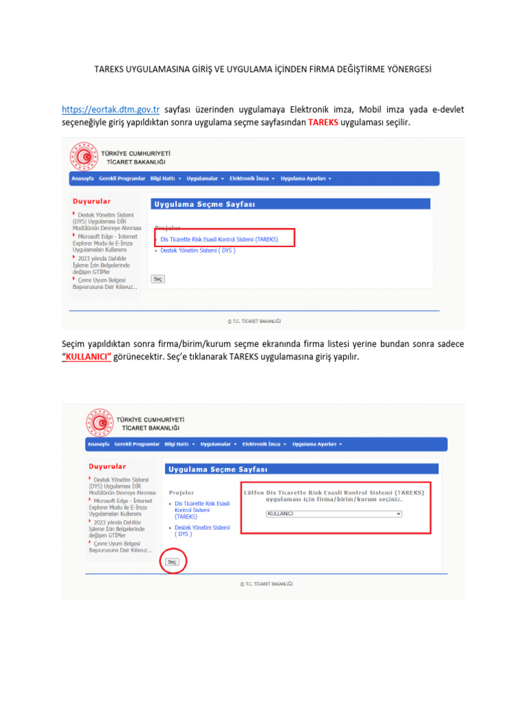 Tareks Uygulama Giris | PDF