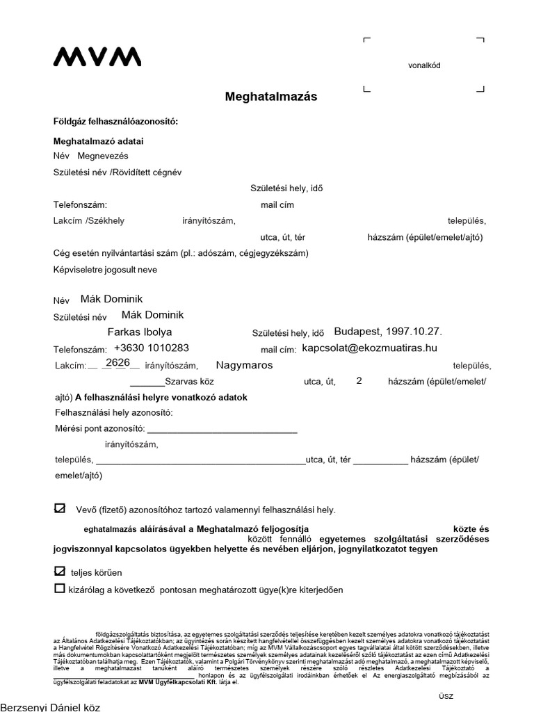 Meghatalmazas MVM Gazz MDD | PDF