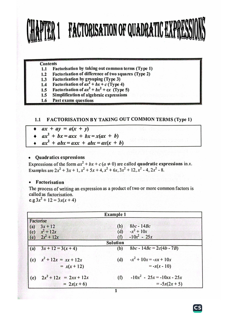 quadratic Maths Grade 10 | PDF