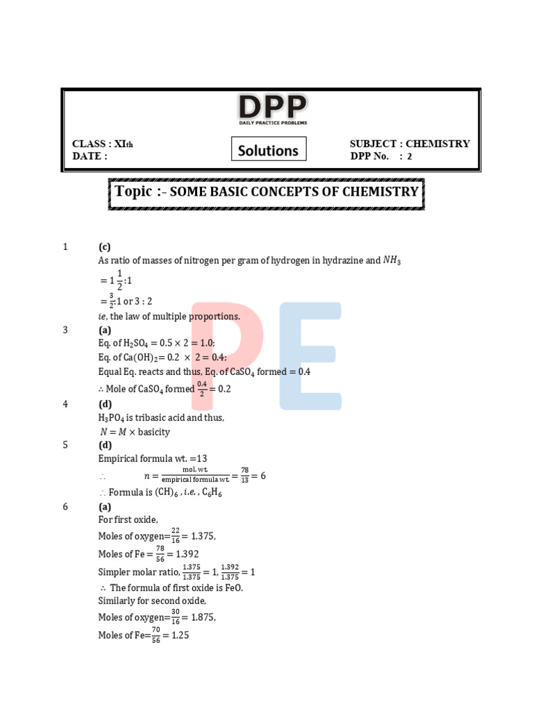 Mole Concept DPP 2 SOLUTION | PDF | Mole (Unit) | Chemistry