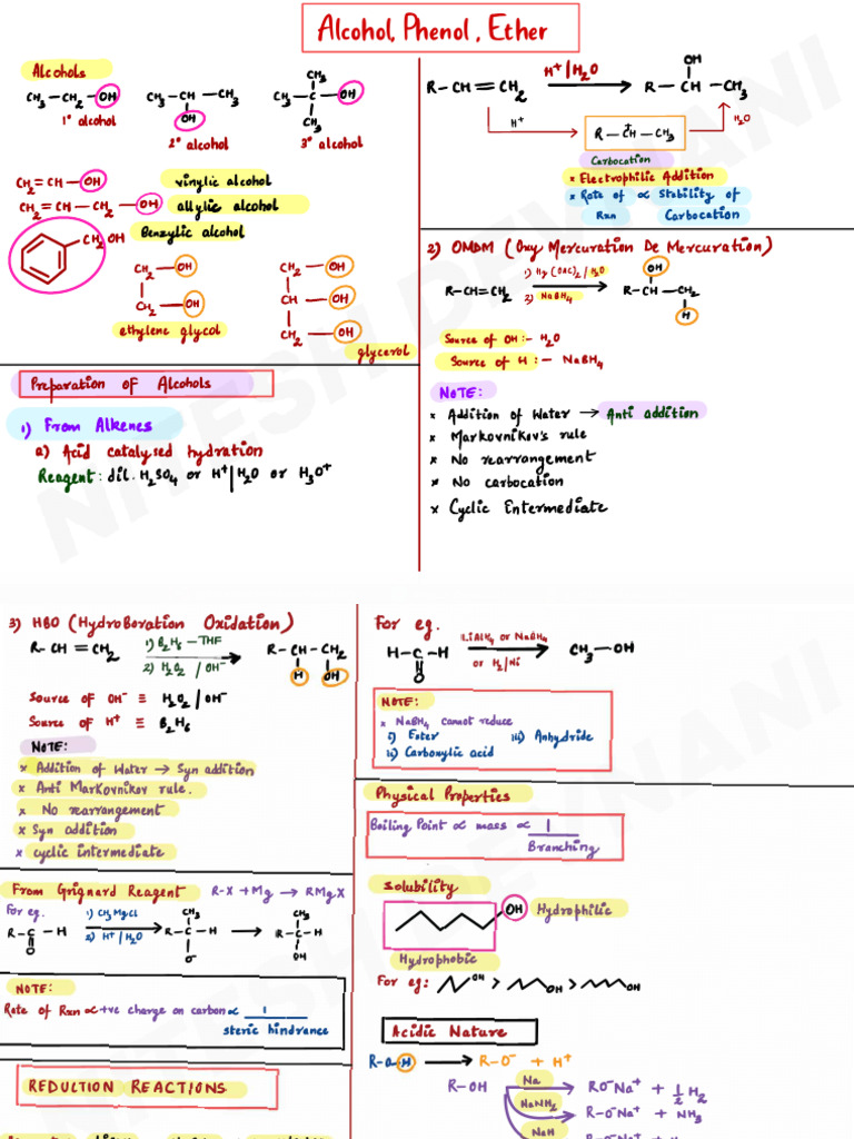 Alcohols, Phenols, and Ethers Notes | PDF | Ether | Chemical Compounds