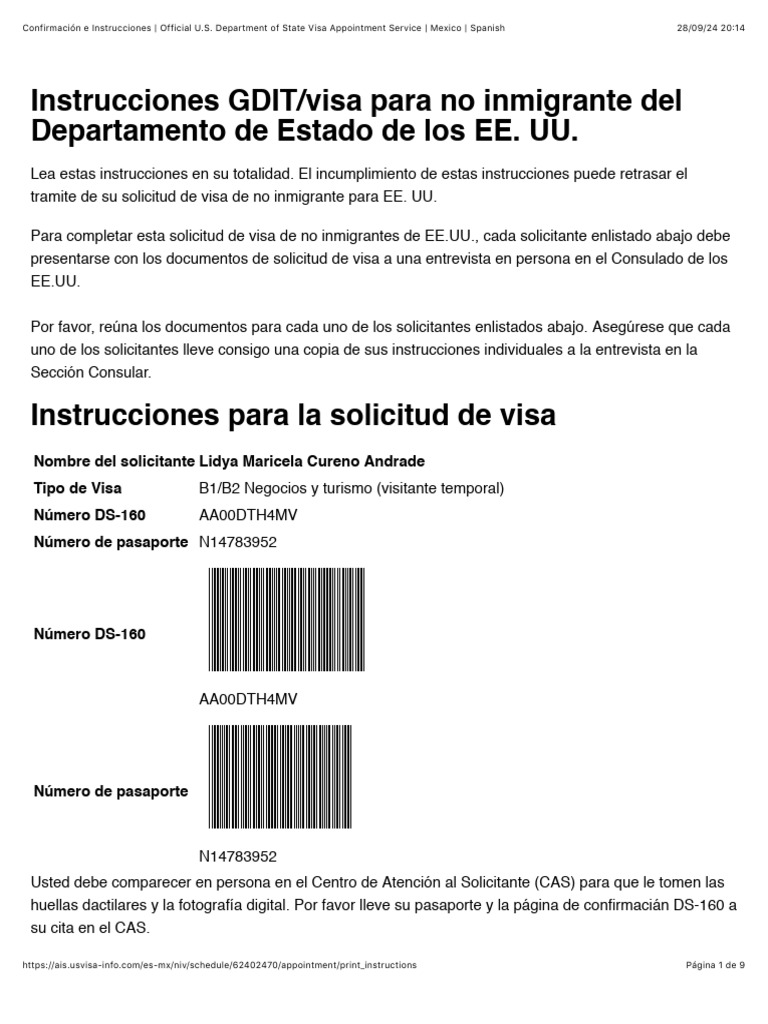 Instrucciones para Visa EE. UU. en México | PDF | Visa de viaje | Pasaporte