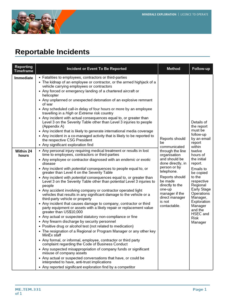 Reportable Incident Guidelines | PDF