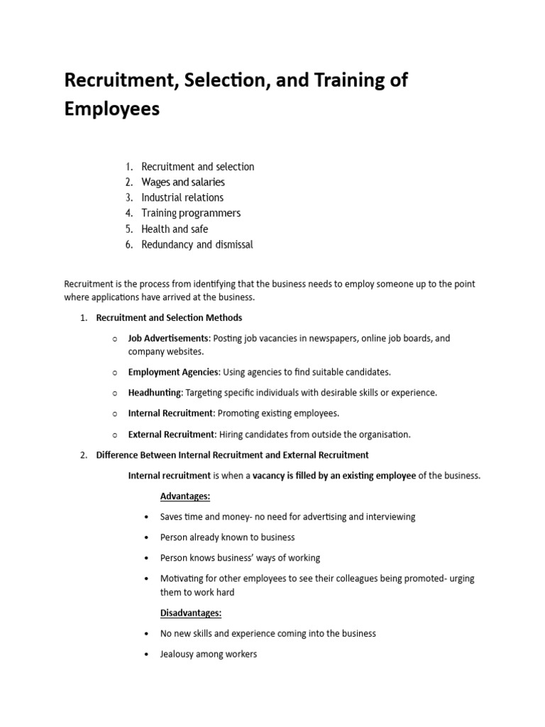 Recruitment Selection and Training of Employees | PDF | Recruitment ...