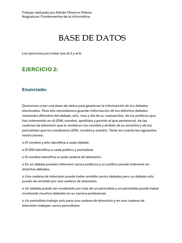 Diseño de Bases de Datos para Debates y Música | PDF