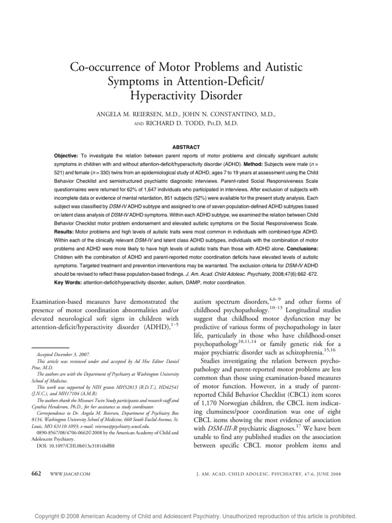 Co-Occurrence of Motor Problems and Autistic Symptoms in Attention ...