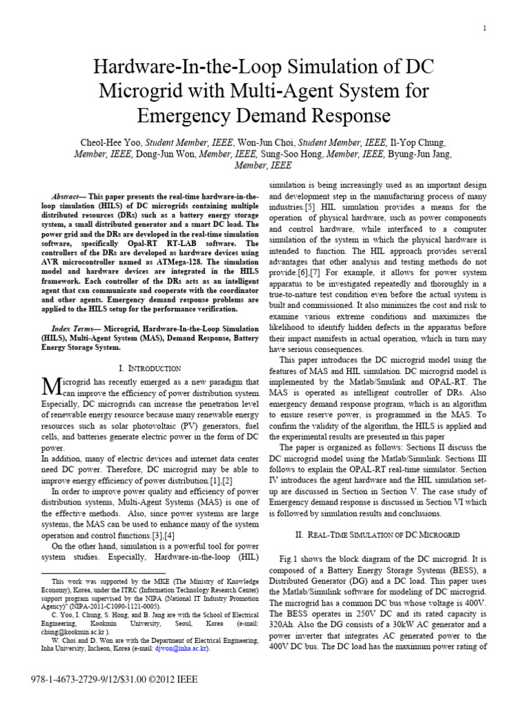 Hil Simulation of DC Microgrid With Multi-Agent System For Emergency Demand Response | PDF ...