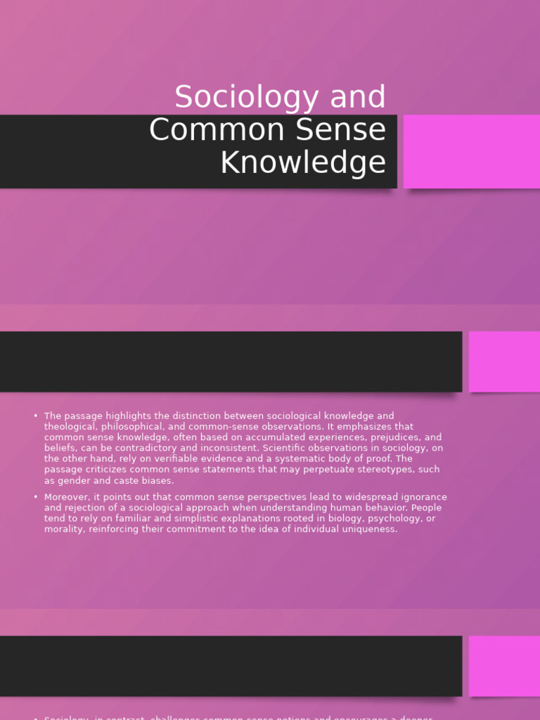 Sociology and Common Sense Knowledge | PDF | Sociology | Theory