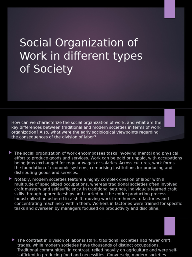 Social Organization of Work Across Societies | PDF | Society | Labour ...