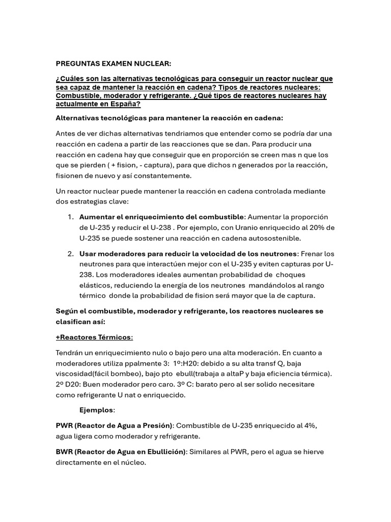 Tipos y Funcionamiento de Reactores Nucleares | PDF | Reactor de agua a ...