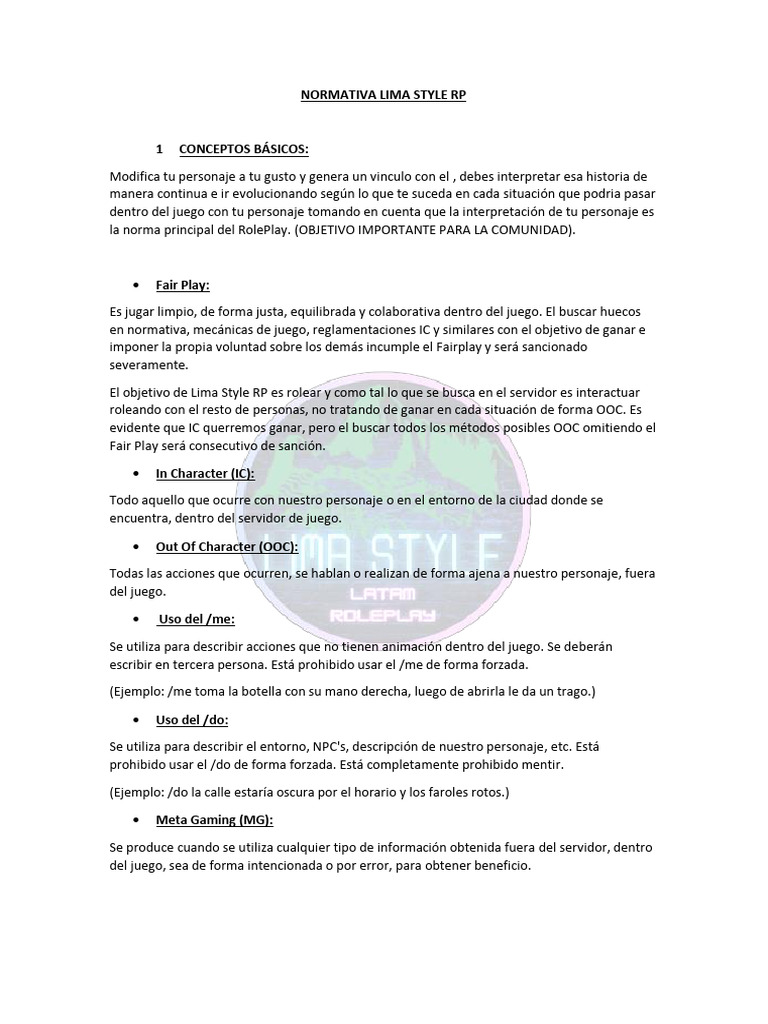 Normativa Lima Style RP | PDF | Policía | Armas de fuego