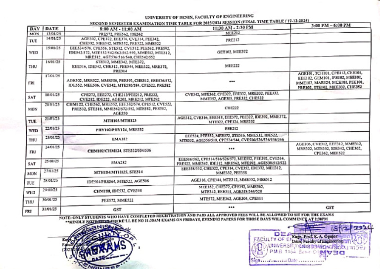 Final Exam Time Table 01 | PDF