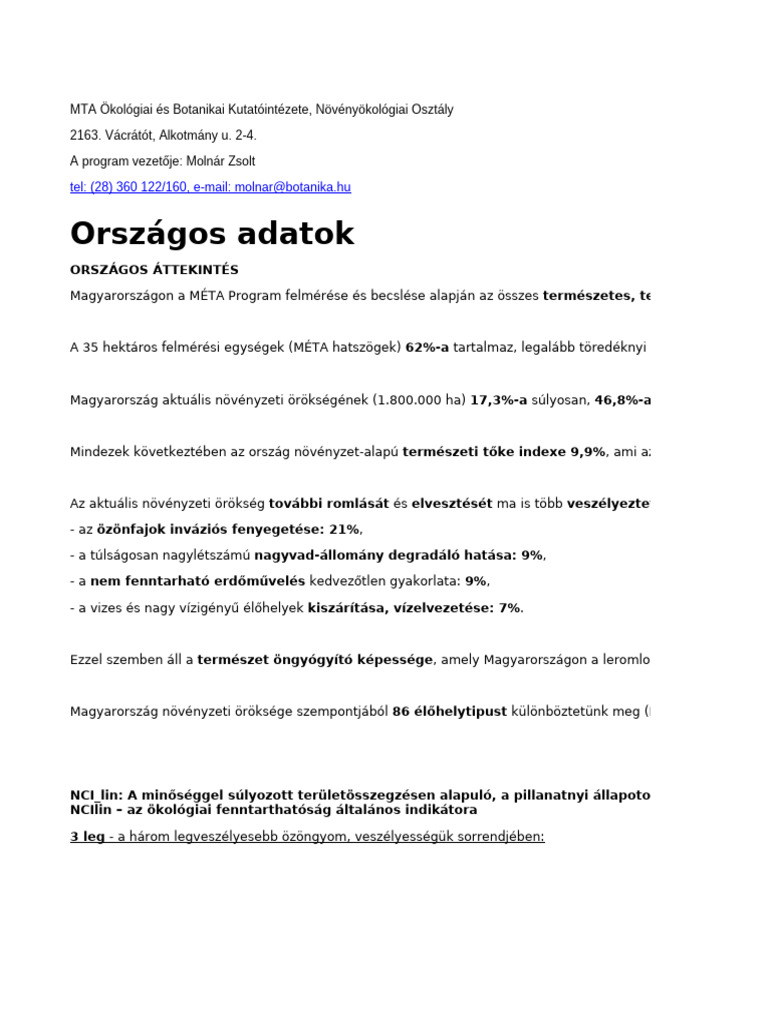 Biodiverzitás - Táblázat | PDF