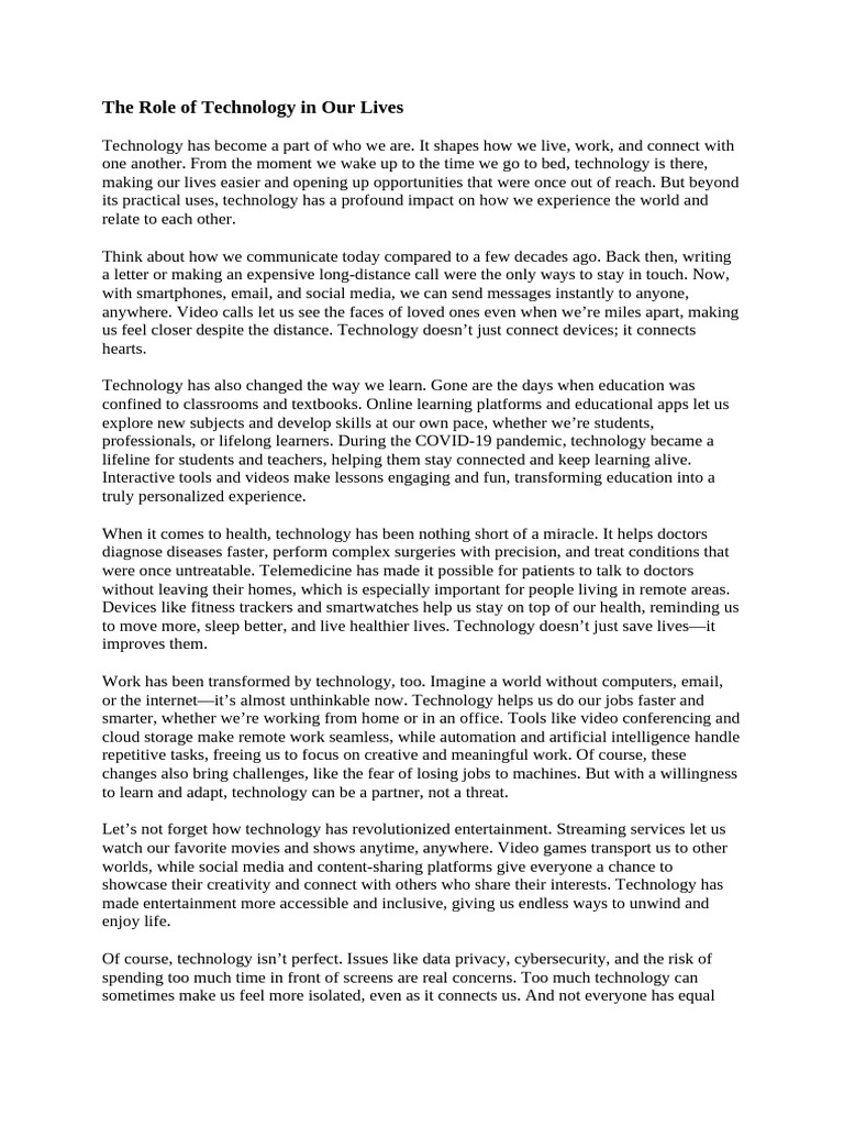 The Role of Technology in Our Lives | PDF | Educational Technology