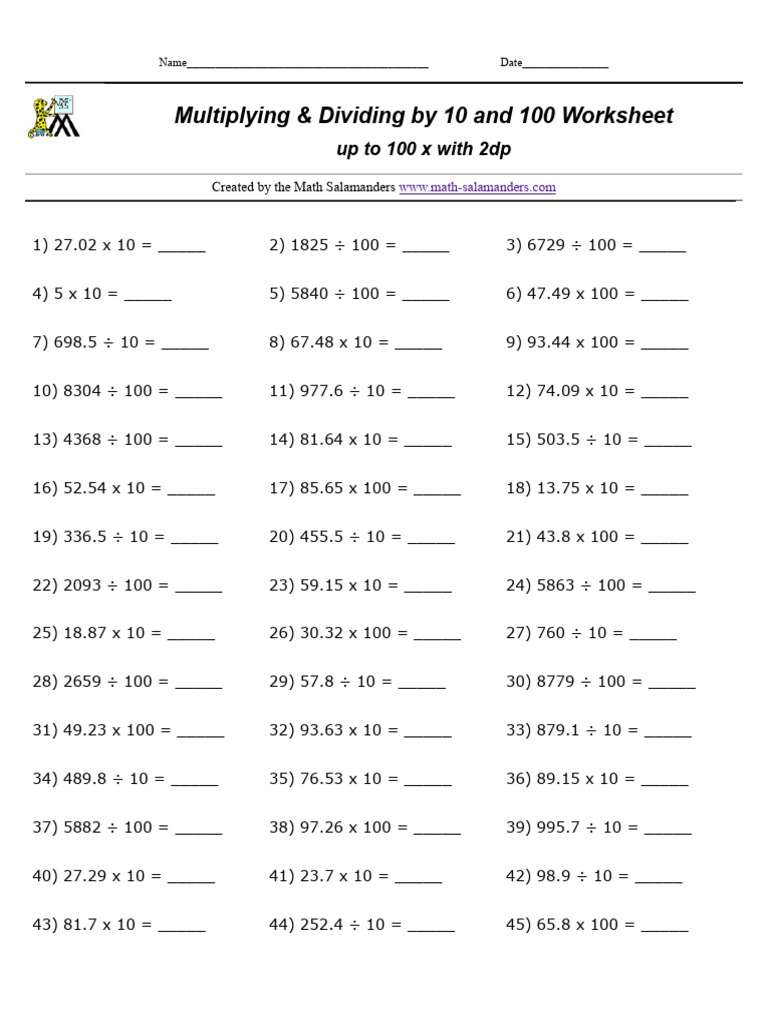 Multiplying & Dividing by 10 and 100 | PDF