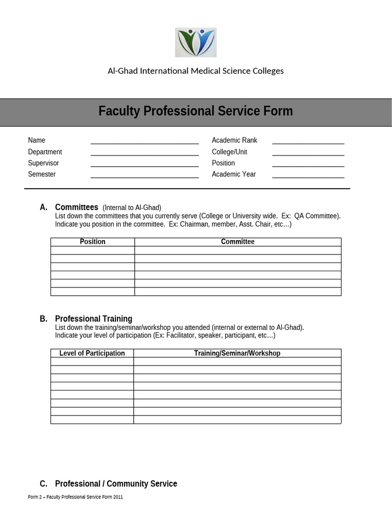 Faculty Professional Service Form Guide | PDF