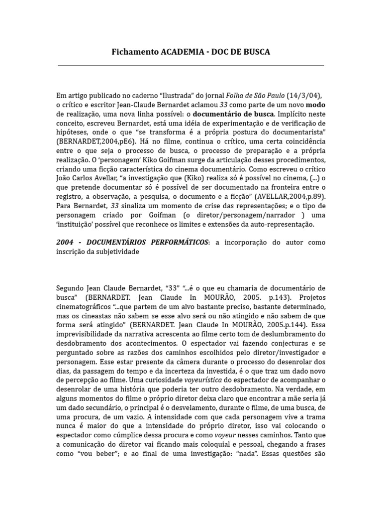 Fichamento ACADEMIA - DOC DE BUSCA | PDF | Documentário | Narrativa
