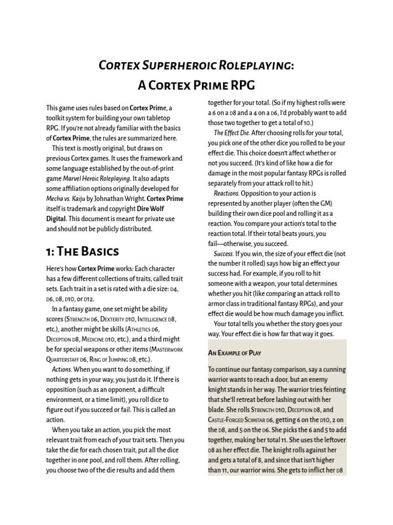 Cortex Superheroic Roleplaying | PDF | Role Playing Games | Tabletop Games
