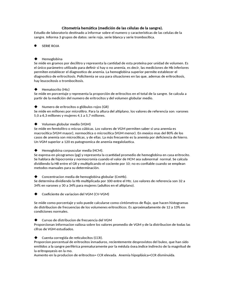 Guía de Interpretación de Citometría Hemática | PDF | Glóbulo rojo ...