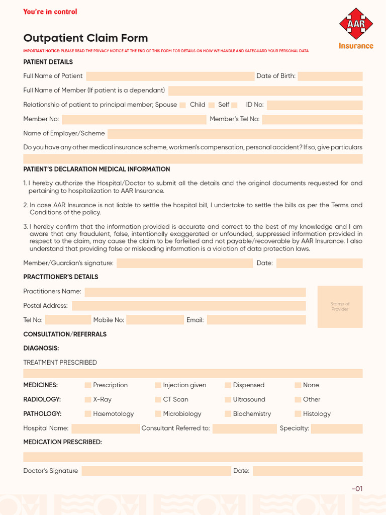 AAR Outpatient Claim Form Golden Africa | PDF | Physician | Hospital