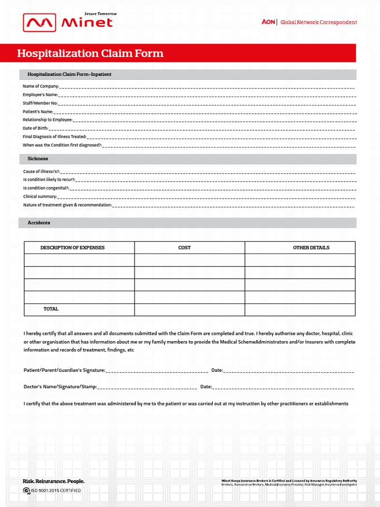 Hospitalization Claim Form-Inpatient | PDF | Hospital | Information