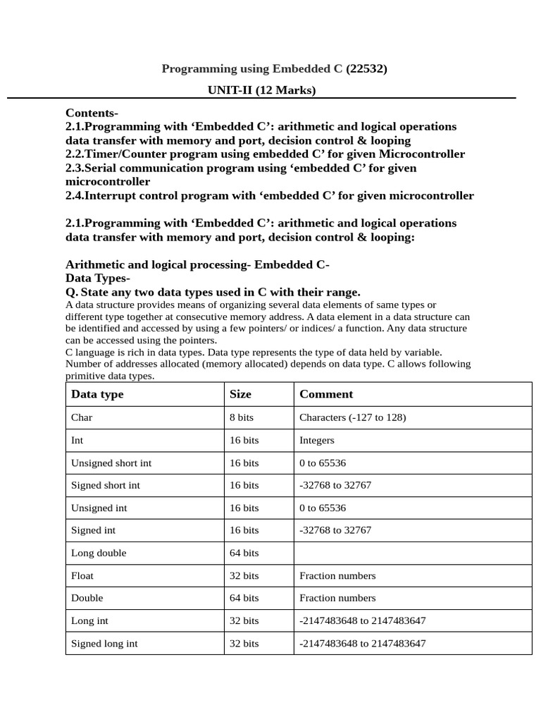 ES UNIT-II | PDF | Pointer (Computer Programming) | Data Type ES UNIT-II | PDF | Pointer (Computer Programming) | Data Type