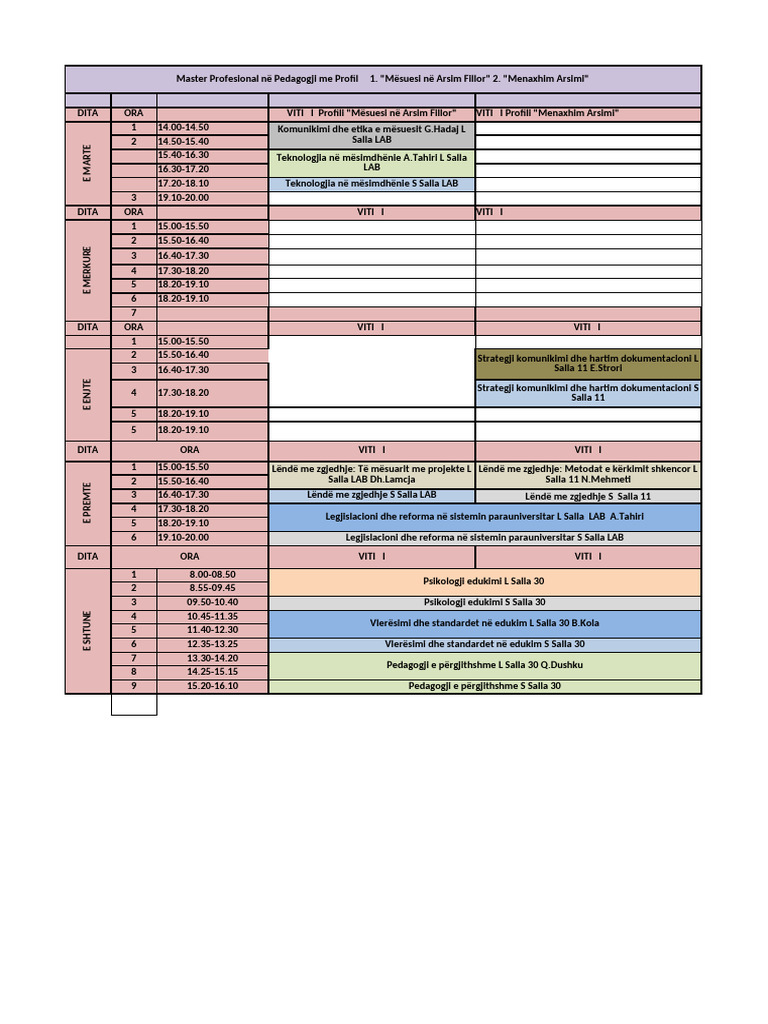 Orari Master Sem I 2024-2025 DEA Gilberta | PDF