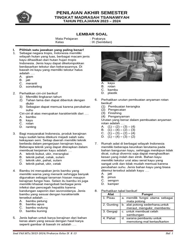 Soal Pas Prakarya Kelas 9 Tapel 2023-2024 | PDF