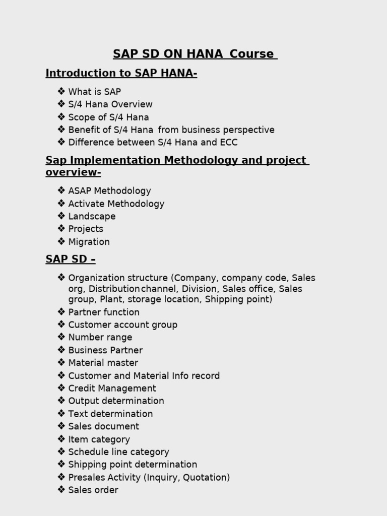 SAP SD S4 Hana Syallabus | PDF