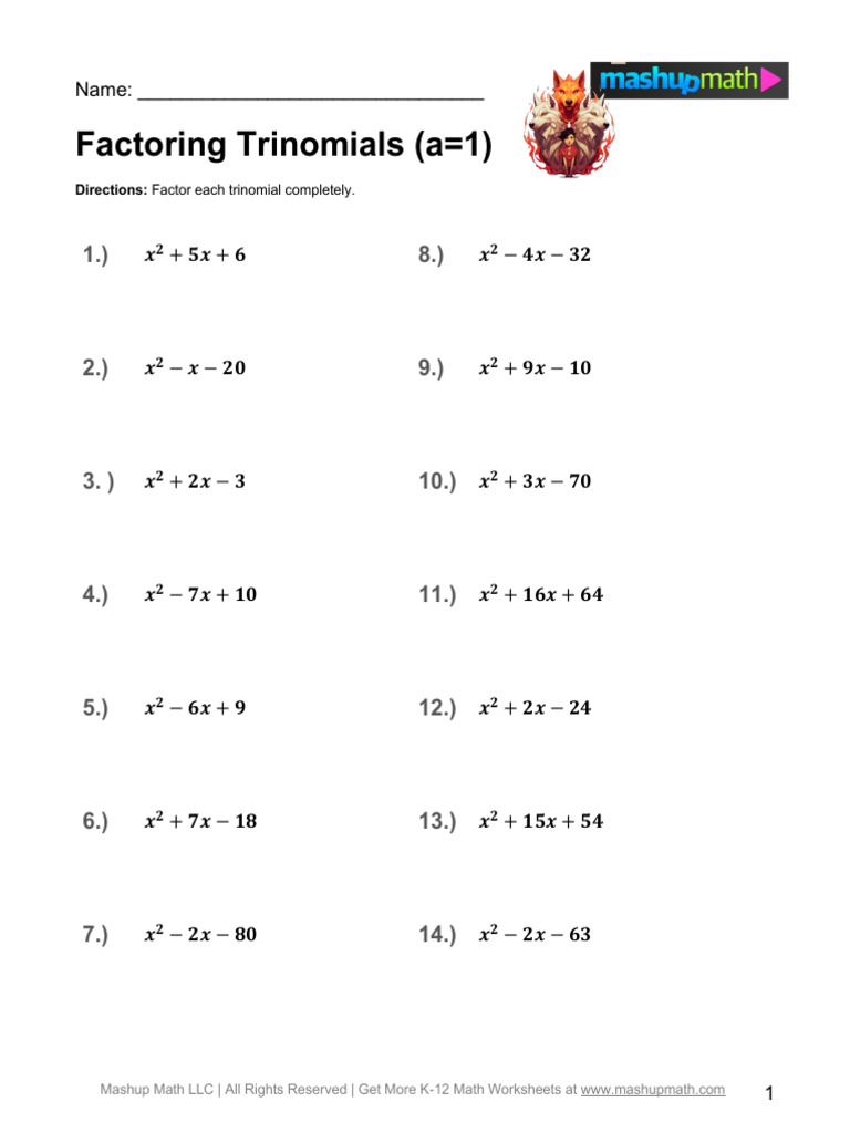 Factoring Trinomials (A 1) (A) | PDF