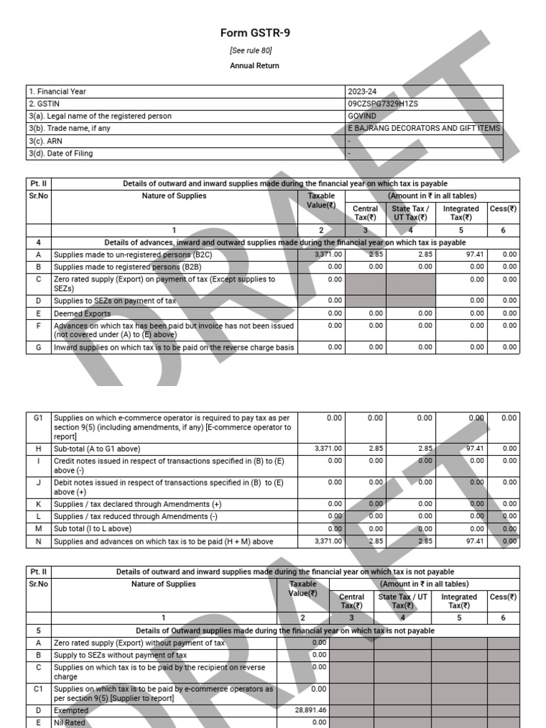 GSTR-9 Annual Return for FY 2023-24 | PDF | Taxes | Payments
