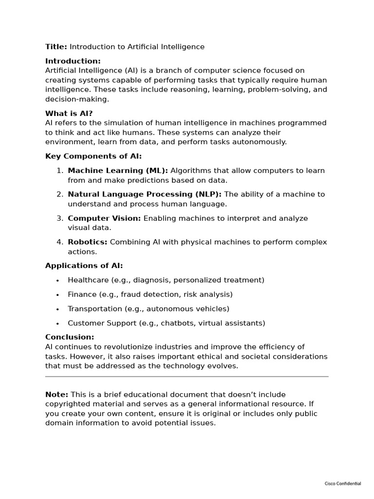 Title Introduction To Artificial Intelligence Document | PDF