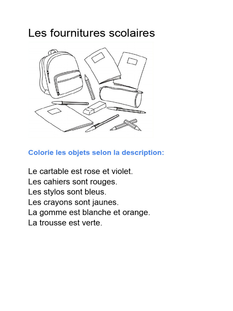 Colorie les fournitures scolaires | PDF