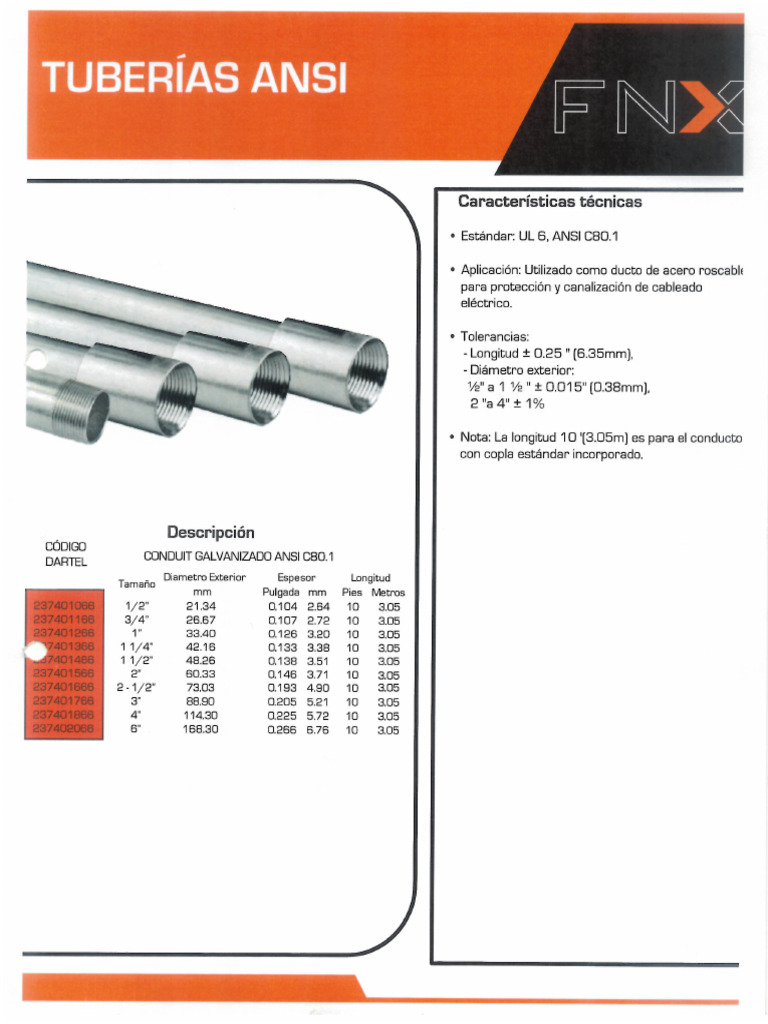 Ficha Técnica UL 6, ANSI C80.1 | PDF