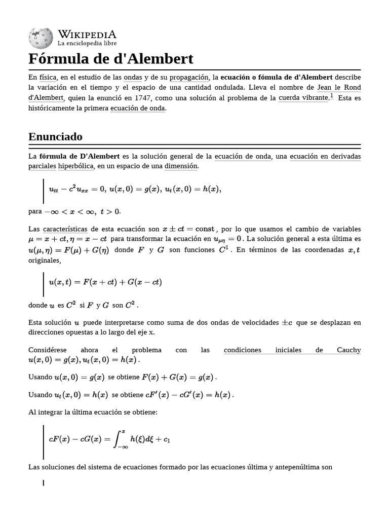 Fórmula de D'alembert | PDF | Olas | Fenomeno fisico