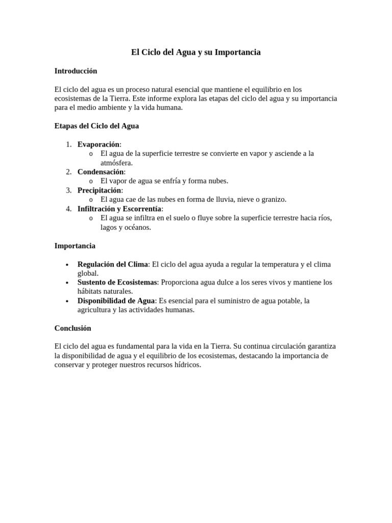 El Ciclo Del Agua y Su Importancia | PDF