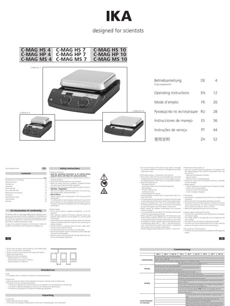 IKA C-MAG HS 4/7/10 Operating Manual | PDF | Alternating Current ...