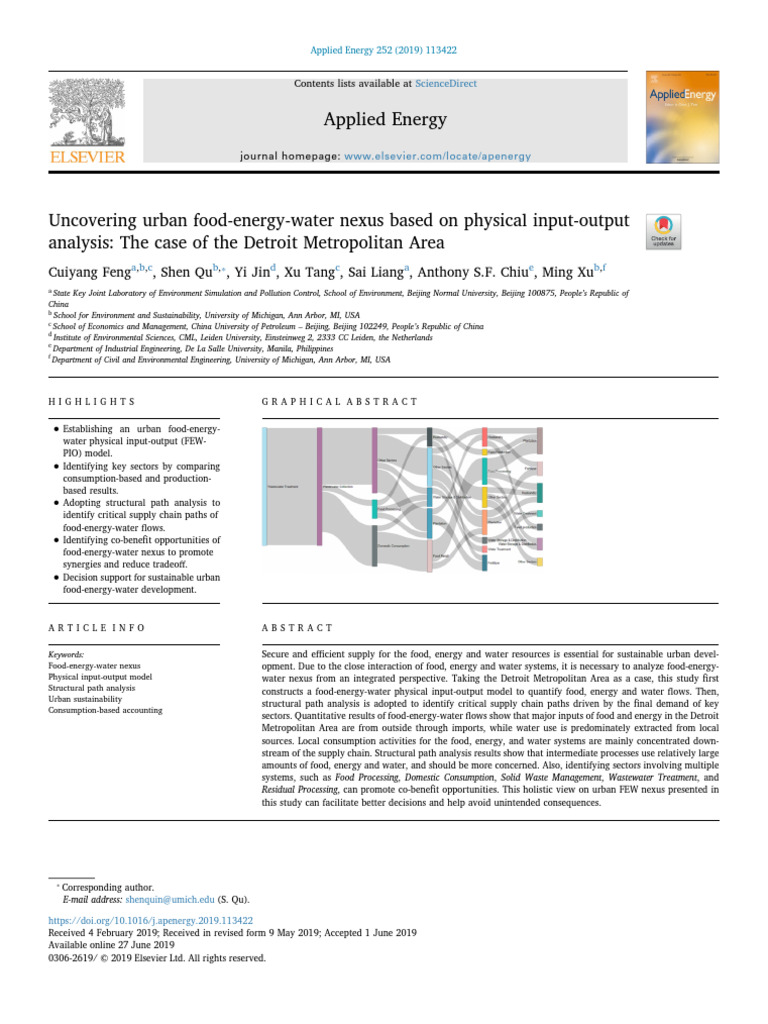 Uncovering Urban Food-Energy-Water Nexus Based On Physical Input-Output Analysis The Case of The ...