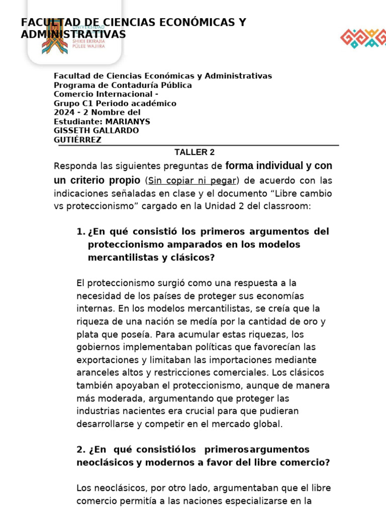 Taller 2 C1 Act. | PDF | Proteccionismo | Política comercial