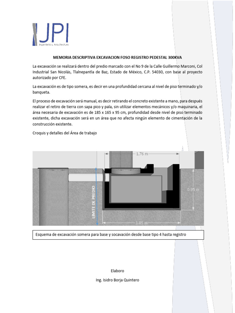 Memoria Descriptiva Excavacion Foso Registro Pedestal 300kva | PDF