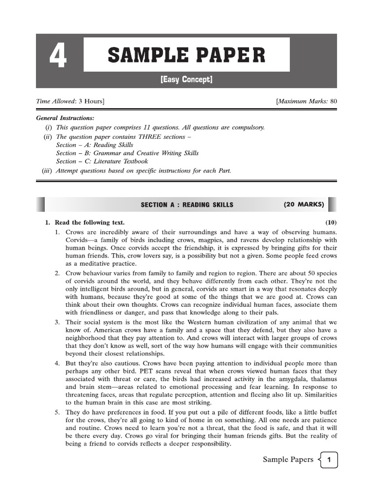 Cbse Cl10 Ead English Llr Easy Paper 4 | PDF