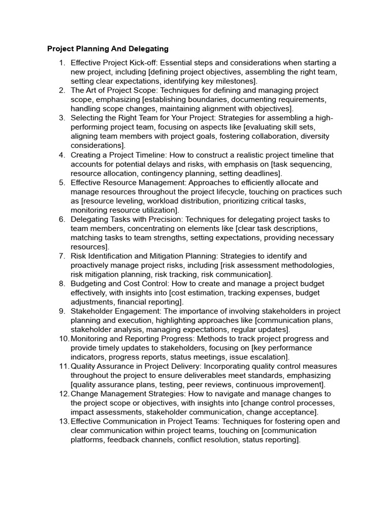 100 Project Planning and Delegating Prompt Templates | PDF | Project ...
