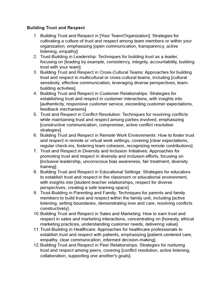 100 Building Trust and Respect Prompt Templates | PDF | Leadership ...