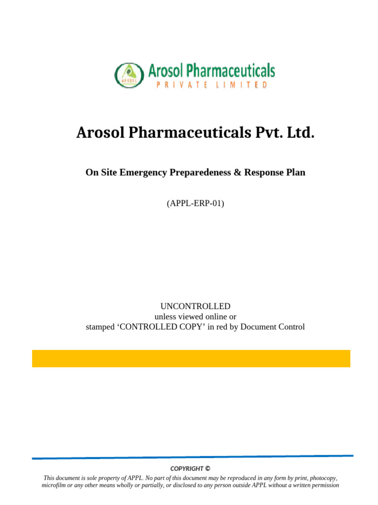 Emergency Plan-Arosol Pharmaceuticals Pvt. Ltd. | PDF | Emergency ...