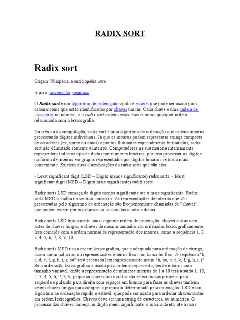 Radix Sort | PDF | String (Ciência da Computação) | Áreas de Ciência da ...