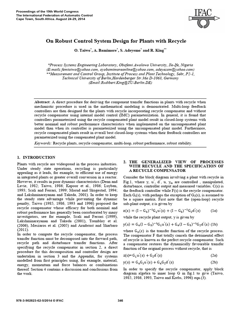 On Robust Control System Design For Plants With R - 2014 - IFAC Proceedings Volu | PDF | Control ...