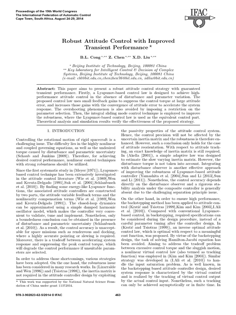 Robust Attitude Control With Improved Transient Pe 2014 IFAC Proceedings Vol | PDF | Control ...