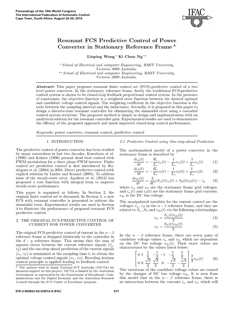 Resonant FCS Predictive Control of Power Converter in 2014 IFAC ...