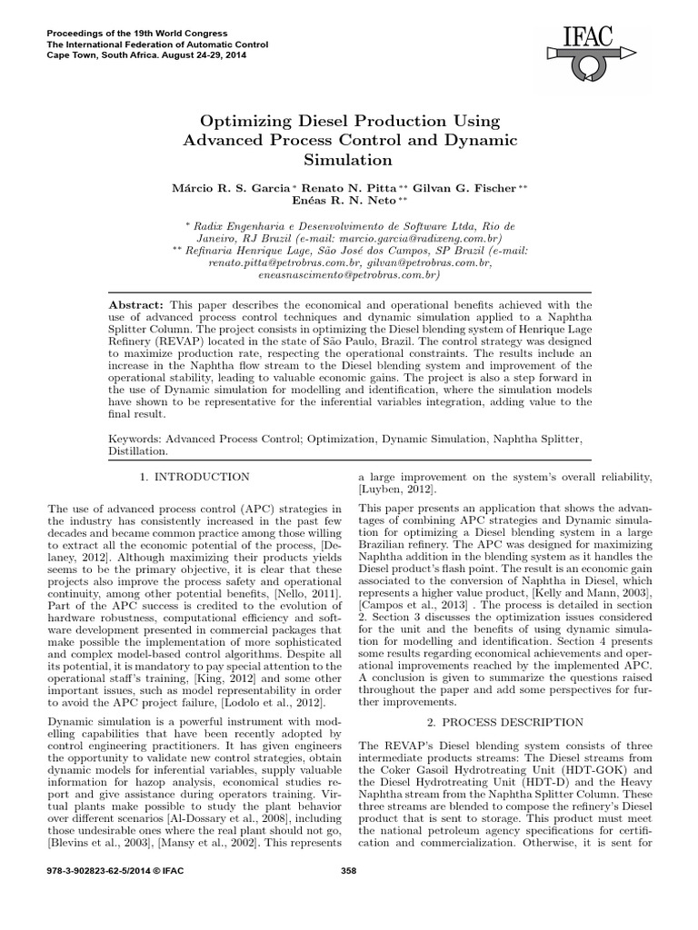 Optimizing Diesel Production Using Advanced Process Con 2014 IFAC Proceeding | PDF ...